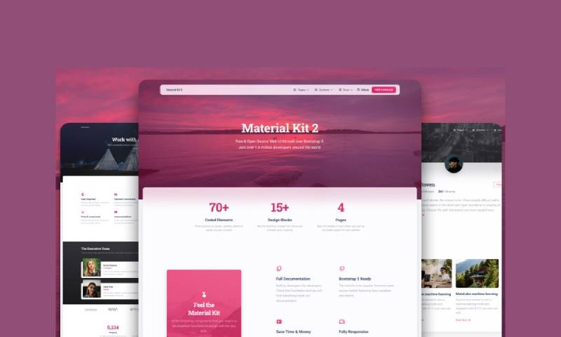 Material Kit 2 - Free UI Kit Figma Website Template | UI4Free