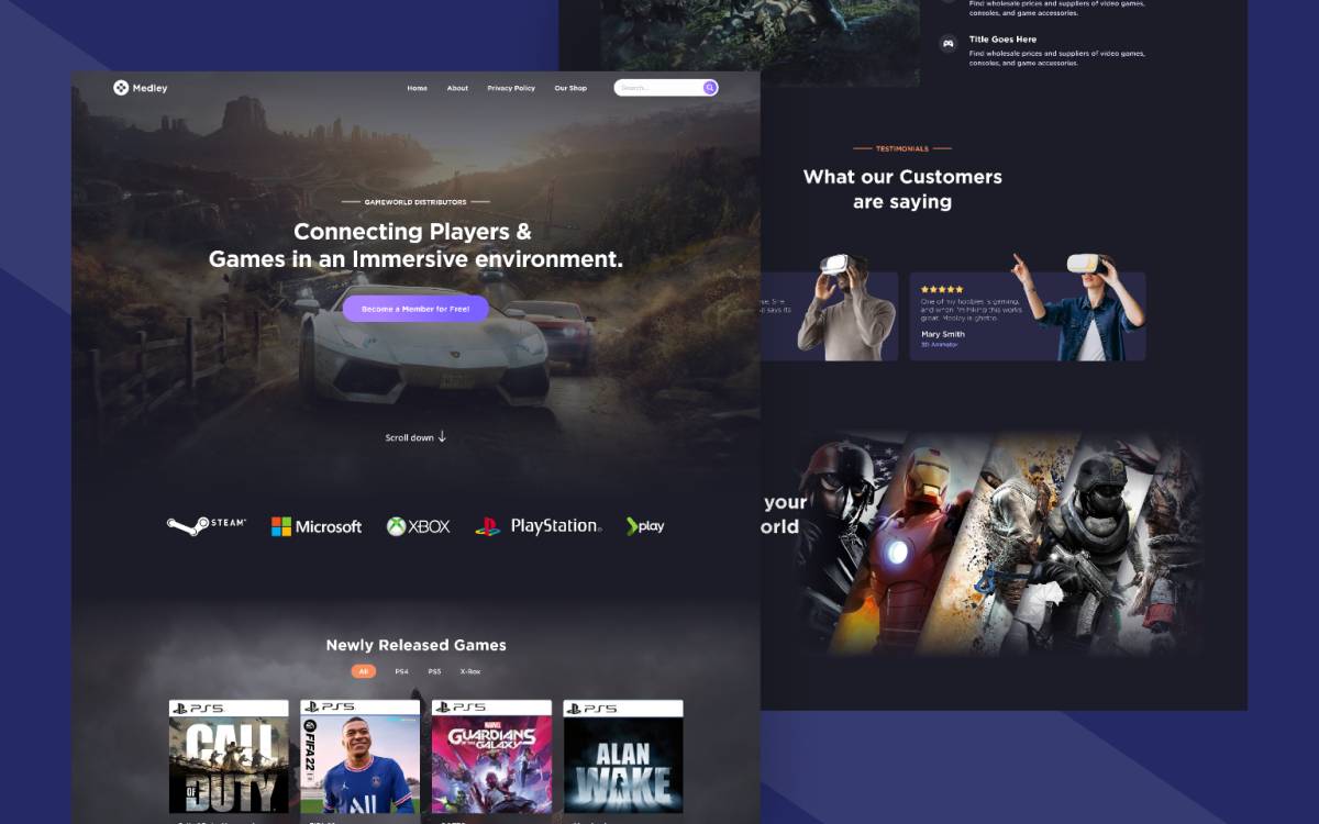 Medley Video Game Figma Landing Page | UI4Free