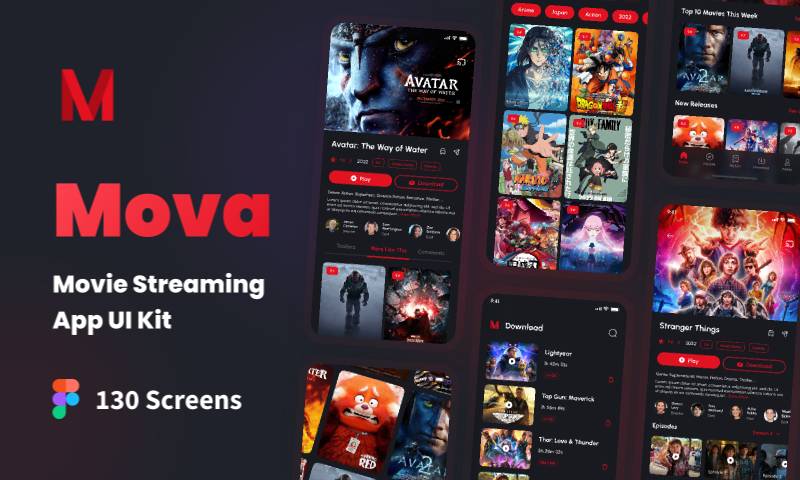 Mova - Movie Streaming App UI Kit Figma Mobile Template | UI4Free