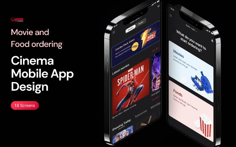 Movie AND food Cinema Ordering App figma | UI4Free
