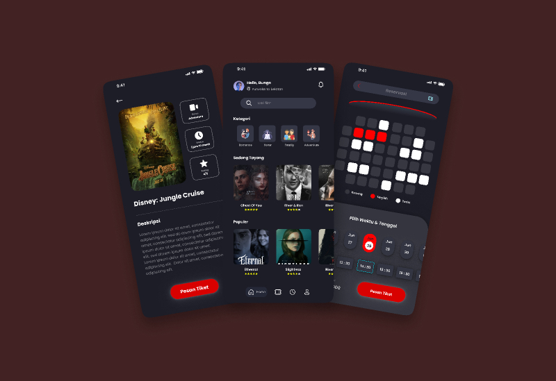 Movie Ticket App Figma Mobile Template Free Download | UI4Free