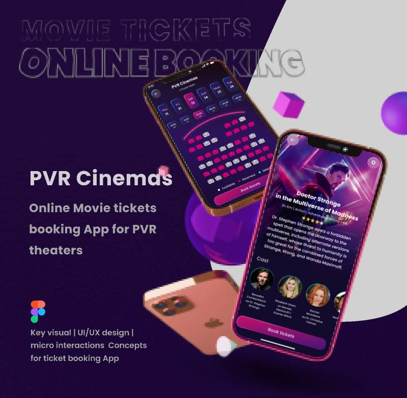 Movie Tickets Booking App PVR Cinemas Figma Template | UI4Free