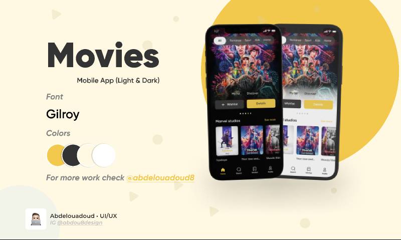 Movies mobile app home - Light & Dark Figma Template | UI4Free