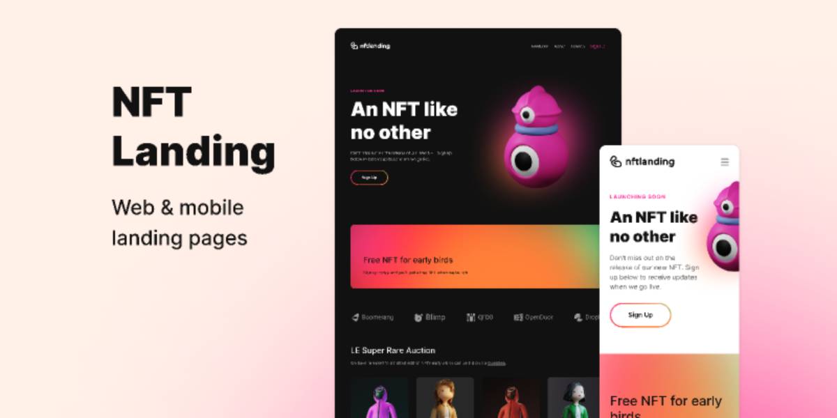 NFT Startup Landing Page Figma Template | UI4Free NFT Startup Landing Page Figma Template | UI4Free