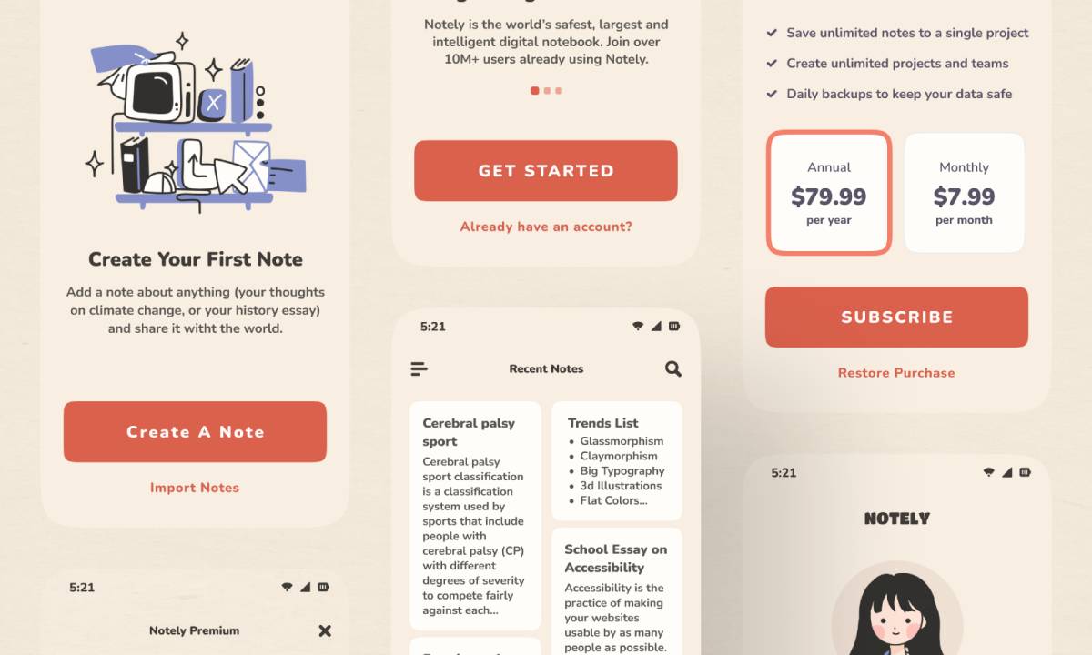 Note Taking Mobile App Figma Template | UI4Free