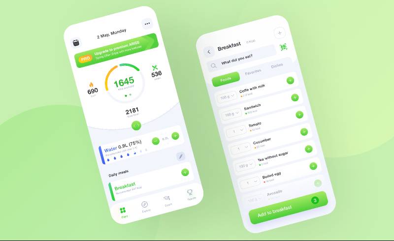 Nutrition app concept dribbble figma template | UI4Free