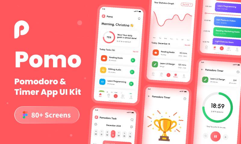 Pomo - Pomodoro & Timer App UI Kit Figma Template | UI4Free
