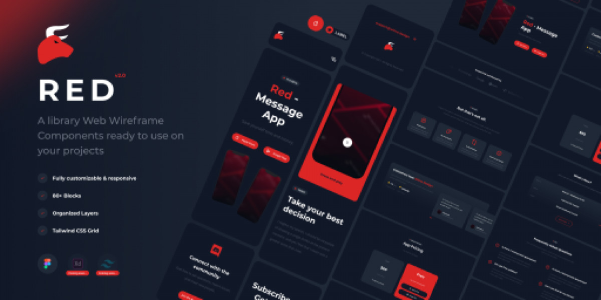 Red Figma Wireframe Kit | UI4Free