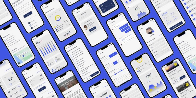 Renewable energy app Wind&Sun Figma Mobile Template | UI4Free