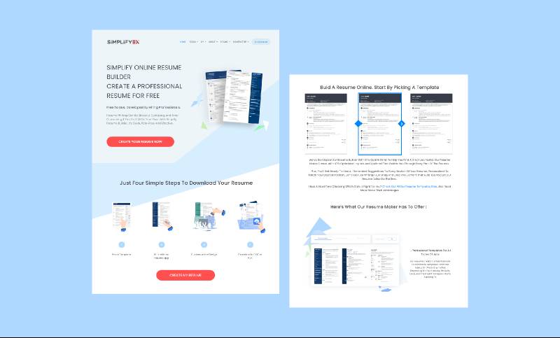 Resume building application figma template | UI4Free
