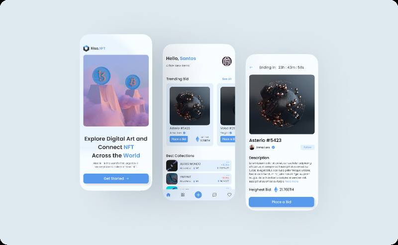 Risa.NFT Figma Mobile App Template | UI4Free