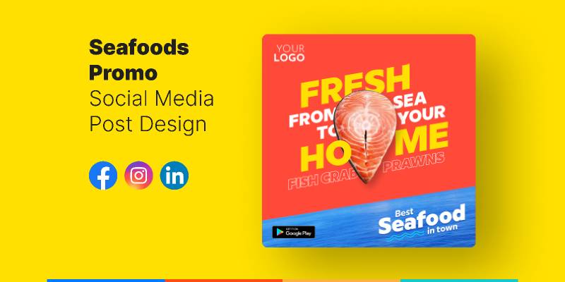 Seafoods Promo Social Media Post Design Figma Template | UI4Free