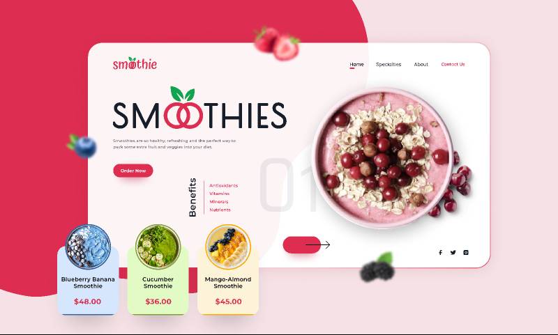 Smoothies / Beverage Landing Page Figma Website Template | UI4Free