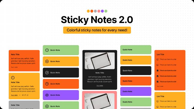 Sticky Notes 2.0 Figma Template | UI4Free