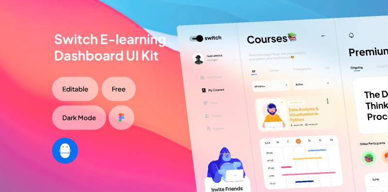 Switch E-Learning Dashboard Figma Website Template | UI4Free