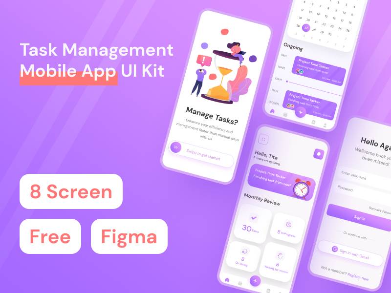 Task Management Mobile App UI Kit | UI4Free