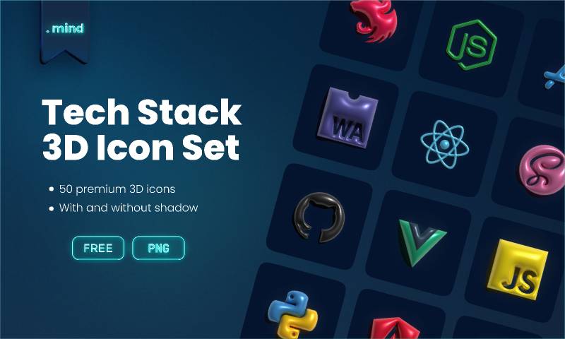 Tech Stack 3D Icon Set Figma Template | UI4Free