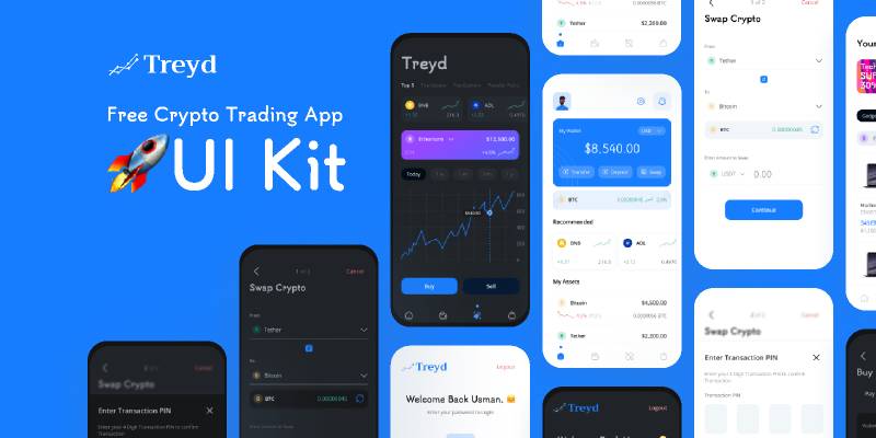 Treyd Crypto Trading App UI Kit Figma Template | UI4Free Treyd Crypto Trading App UI Kit Figma Template | UI4Free