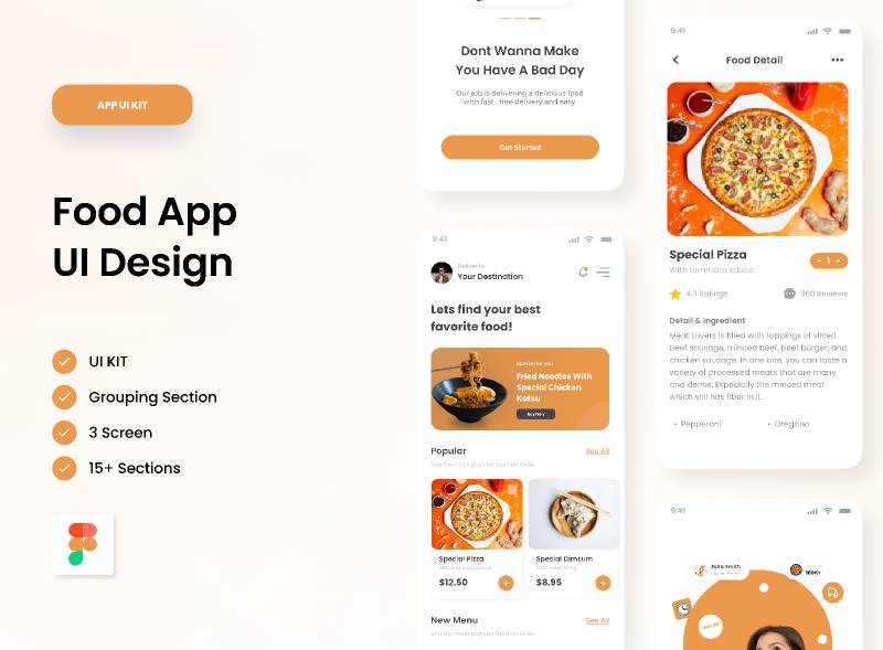 UI Kit - Food App Figma Mobile Ui Kit | UI4Free