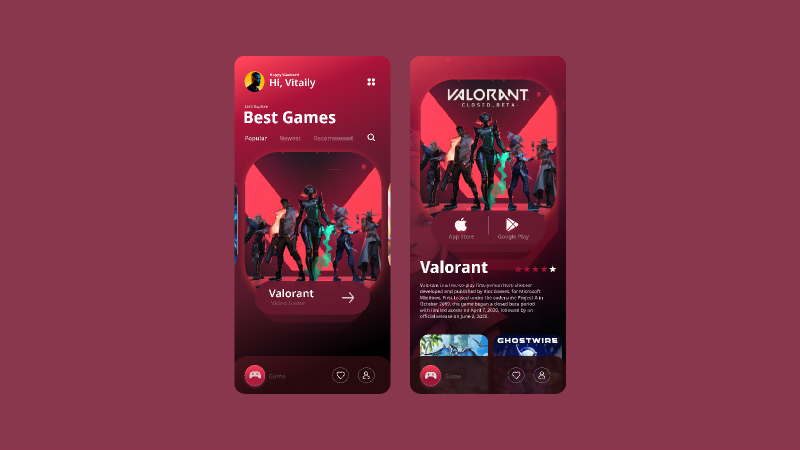Valorant game store figma free mobile app | UI4Free