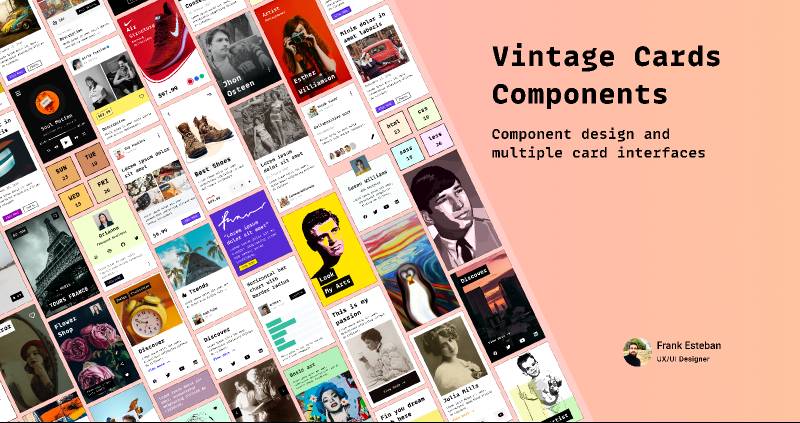 Vintage cards components Figma Template | UI4Free