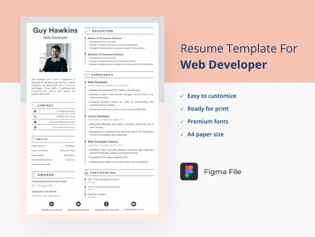 Web Developer Resume/CV Template 2021 simple | UI4Free