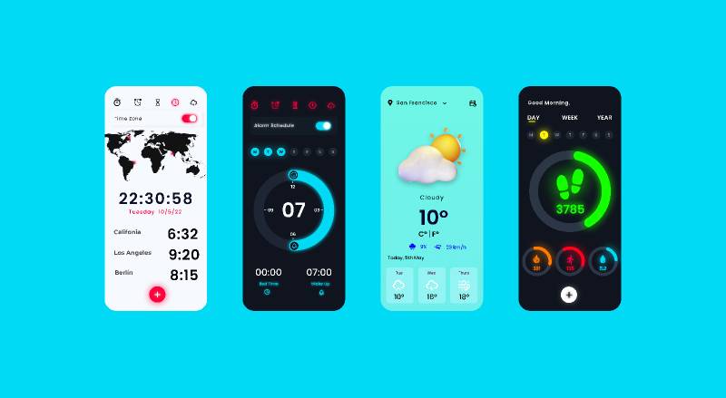 Widget (World Time / Stopwatch / Weather / Fitness) Figma Template ...
